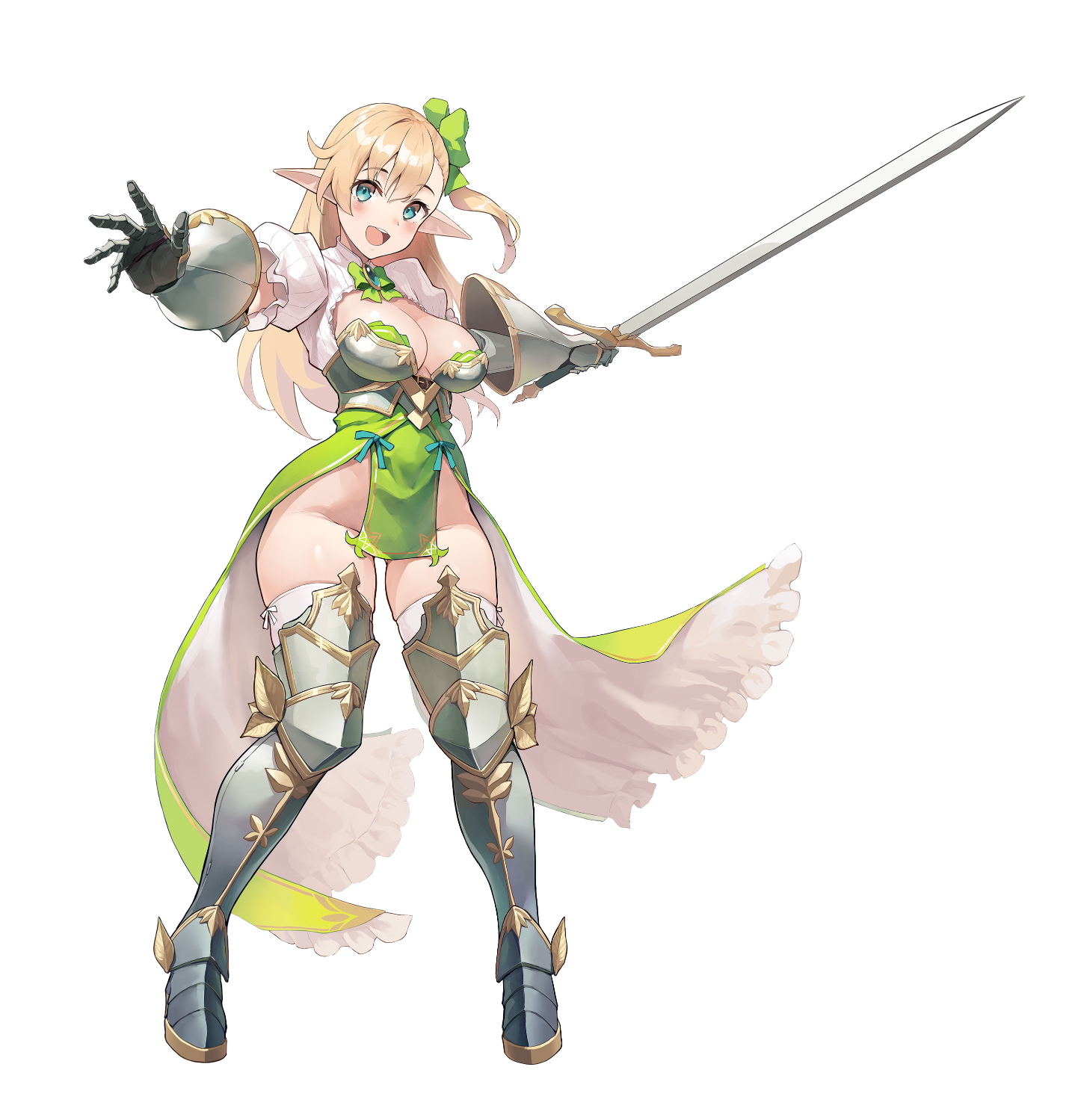 kekemotsu elf mura midori (elf mura) armor elf no bra nopan pointy ears sword thighhighs ...